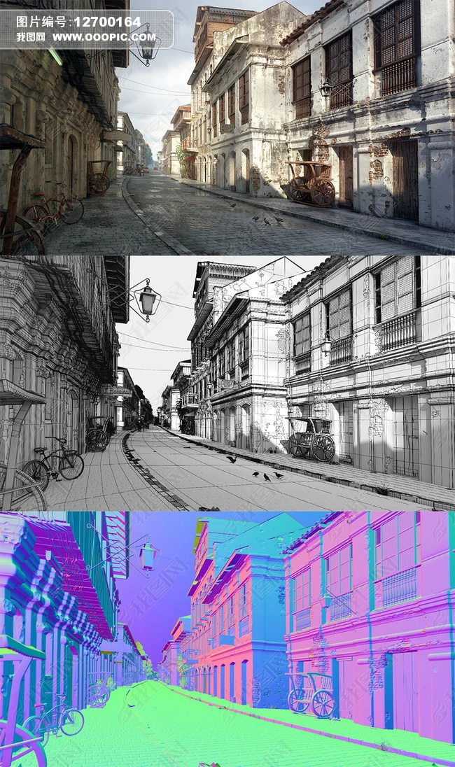 旧时街道写实场景带材质3D素材下载 - 编号12700164 - 我图网3D模型库