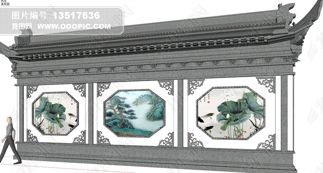 中式古典景墙SU模型3D素材下载 - 编号13517636 - 我图网3D模型库