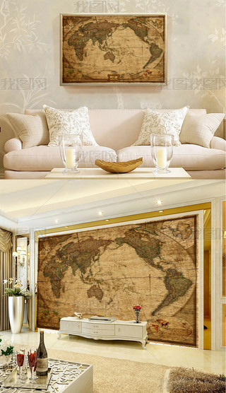 中文高清复古世界地图专题模板-中文高清复古世界地图图片素材下载-我图网