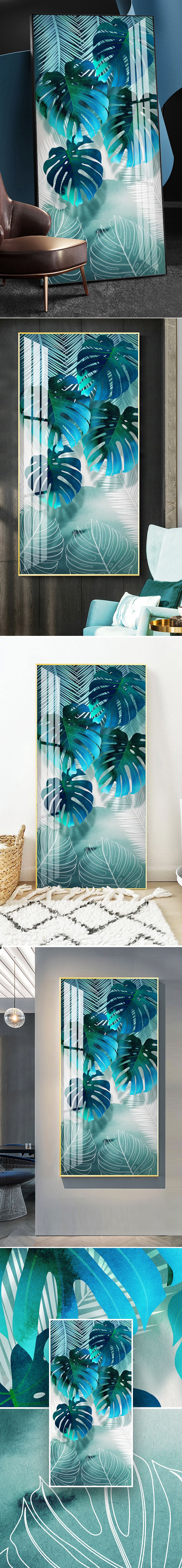 小清新北欧热带植物手绘叶子线描玄关背景墙装饰下载-编号23181396-手绘玄关-我图网