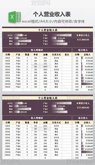营业收入表专题模板-营业收入表图片素材下载-我图网