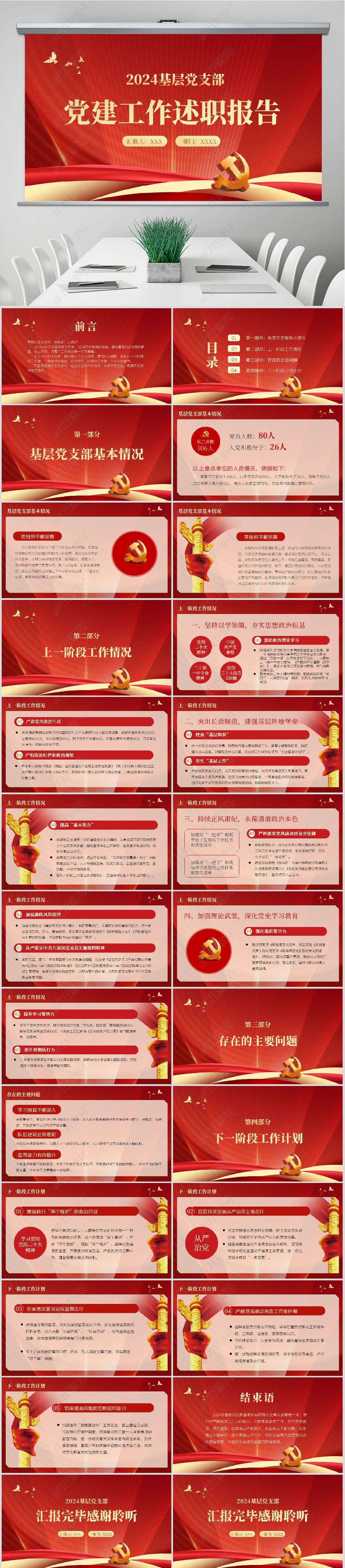 2024党支部书记党建工作述职报告ppt模板下载-编号33814138-党组织PPT-我图网